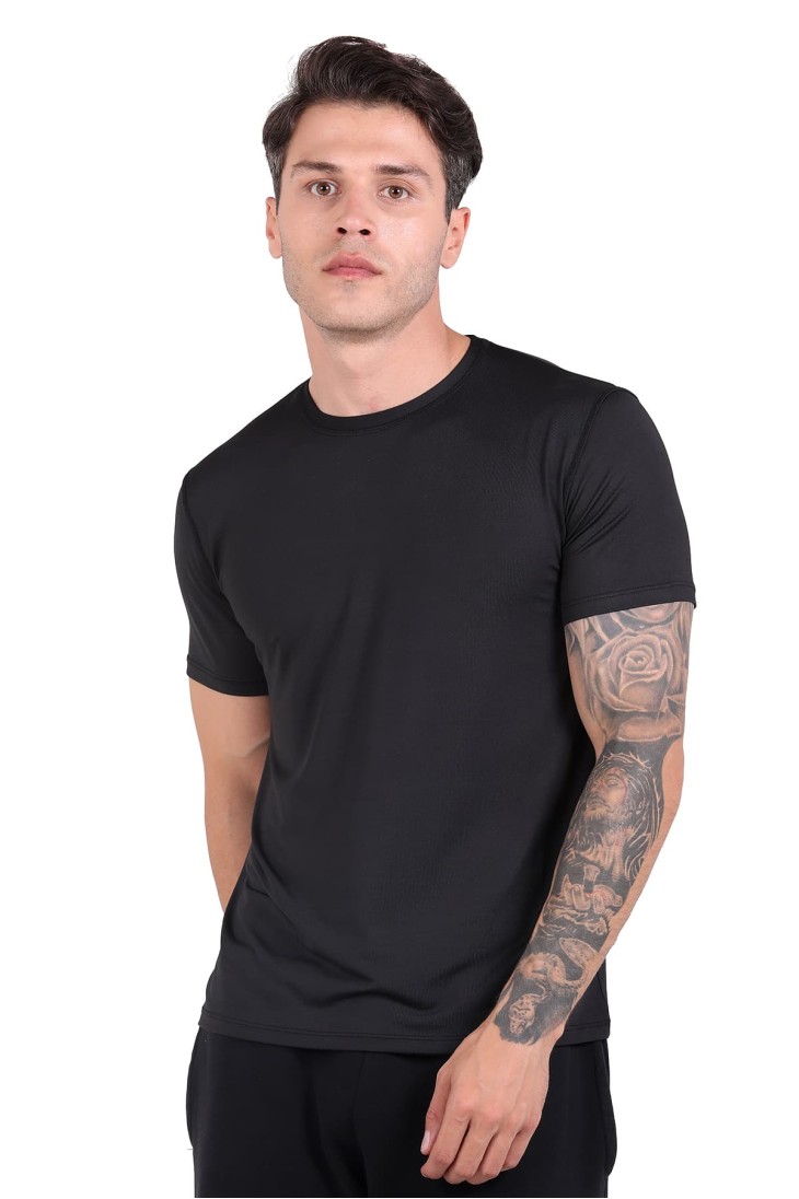 Thermoform Sıfır Yaka Kısa Kol Tişört - Siyah | Yıldırımlar Giyim